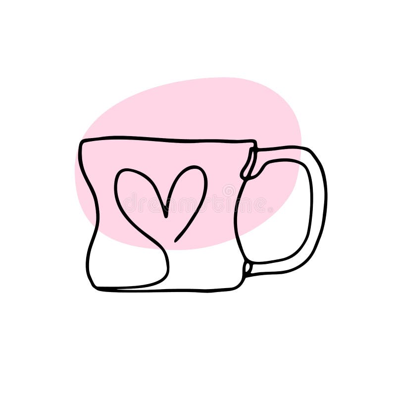 Hand Drawn Continuous Inky Line Cup with Abstract Shape Decorated with ...