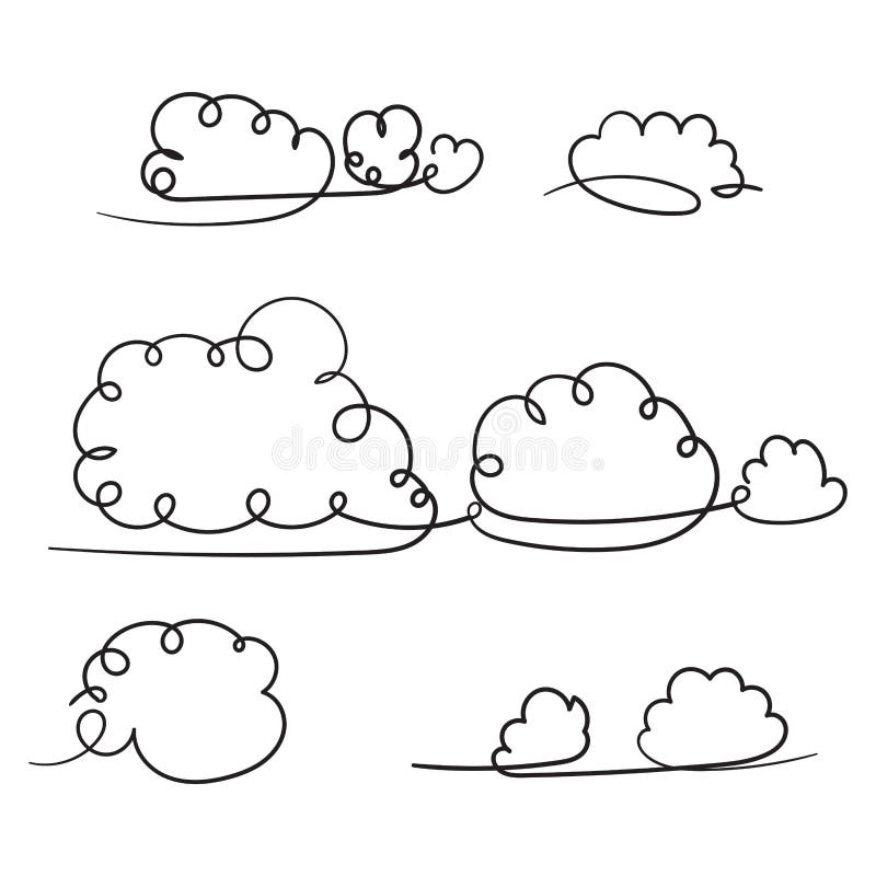 Hand Drawn Continuous Line Drawing. Clouds.doodle Hand Drawing Style ...