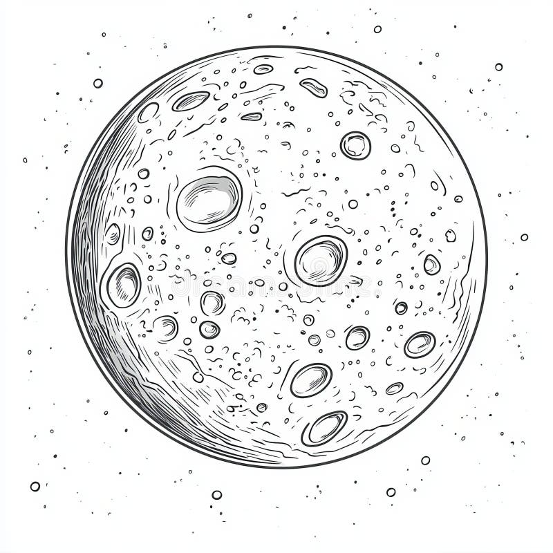 Hand Drawn Contour Monochrome Illustration of a Solar System Planet ...