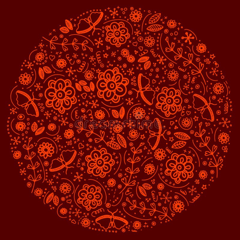 Hand Drawn Contour Vector Round Shape Seamless Pattern. Stock ...