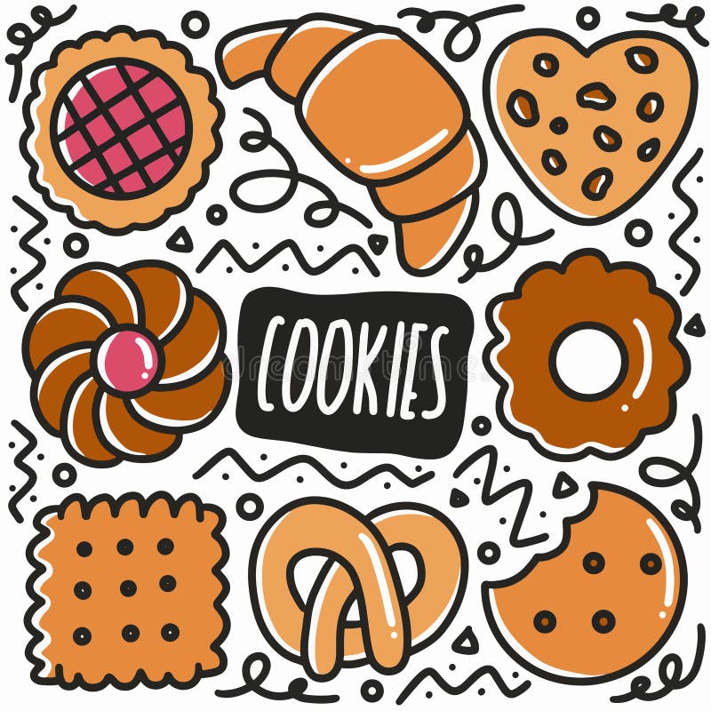 Hand Drawn Cookies Doodle Set Stock Vector - Illustration of draw ...