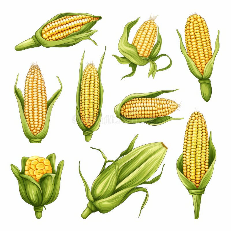 Hand Drawn Corn Illustration on White Background Stock Illustration ...