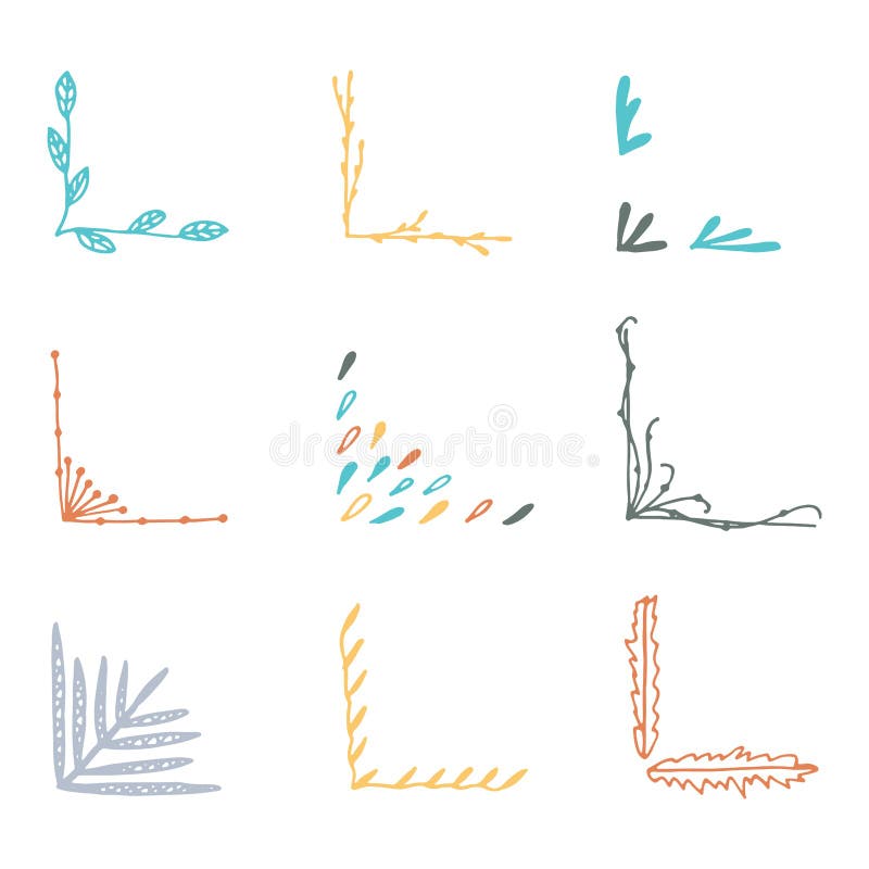 Hand drawn corner set. stock vector. Illustration of certificate - 99876373