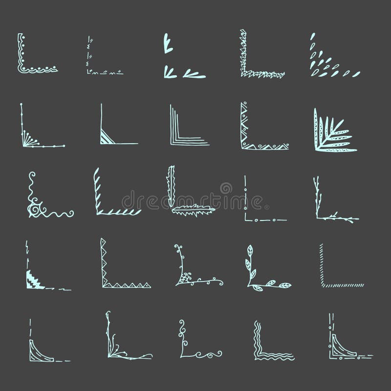 Hand drawn corner set. stock vector. Illustration of border - 99989097