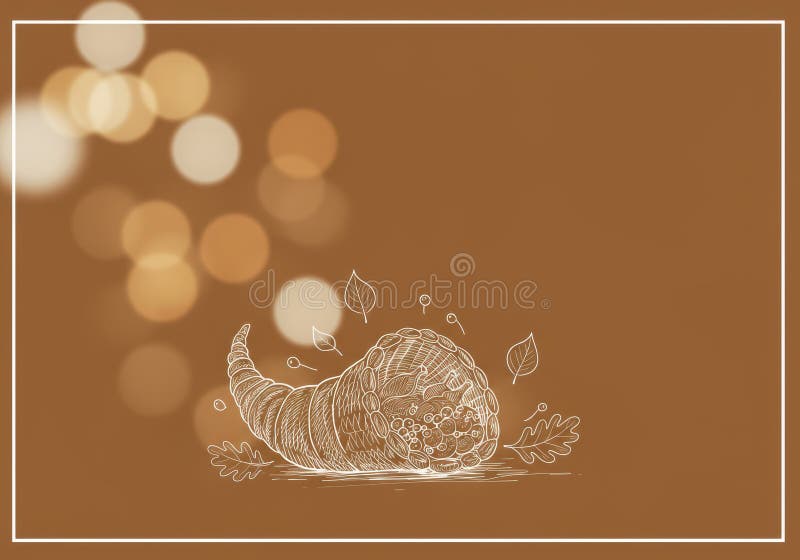 Hand-drawn Cornucopia on Brown Background with Bokeh Lights and Autumn ...