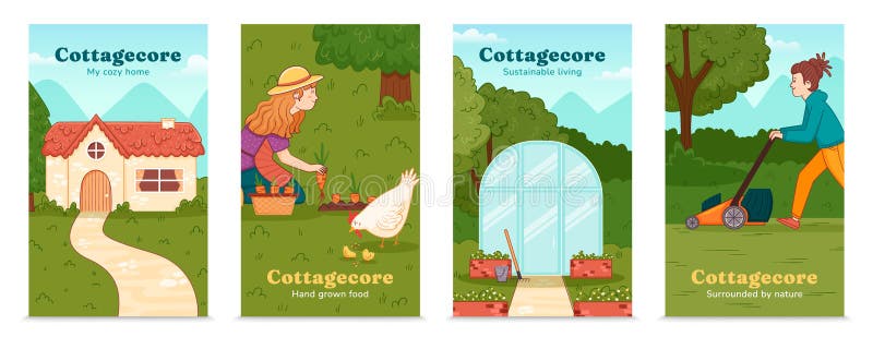 Hand Drawn Cottagecore Cards Stock Illustration - Illustration of ...
