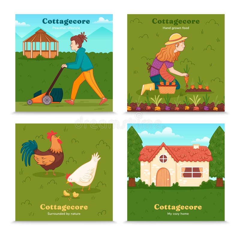 Hand Drawn Cottagecore Compositions Stock Illustration - Illustration ...