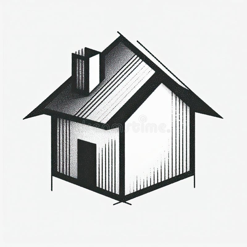 Hand-Drawn Country Home with Hatching Texture Stock Illustration ...