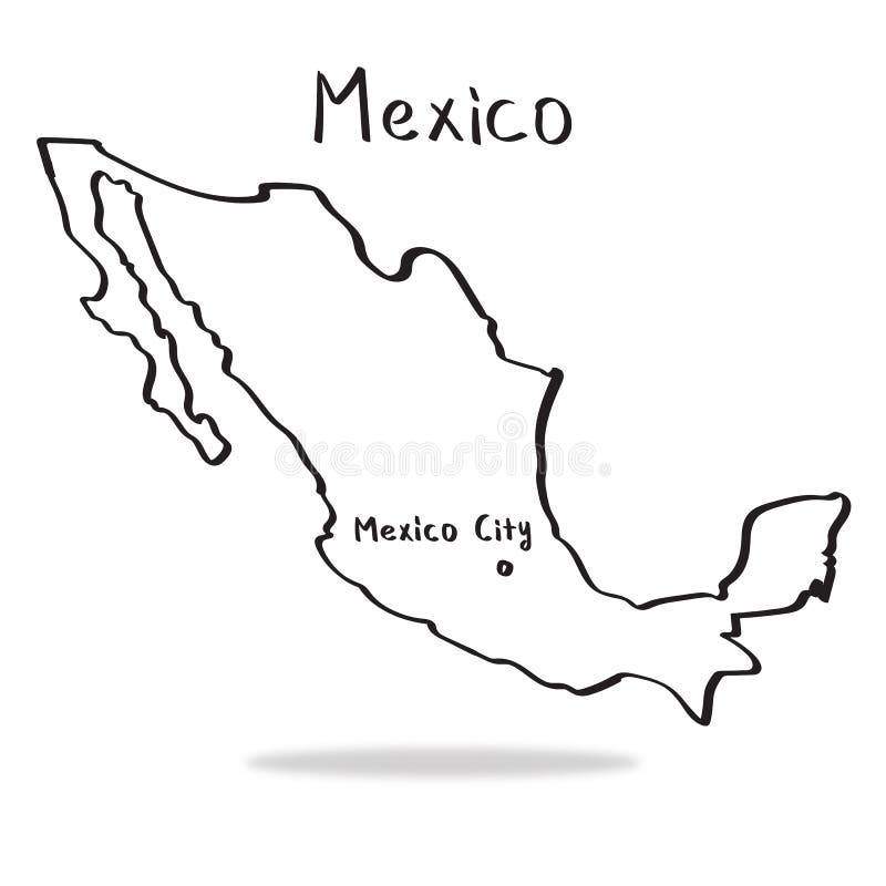 Hand Drawn Country Map Mexico with Capital Mexico City Stock Vector ...
