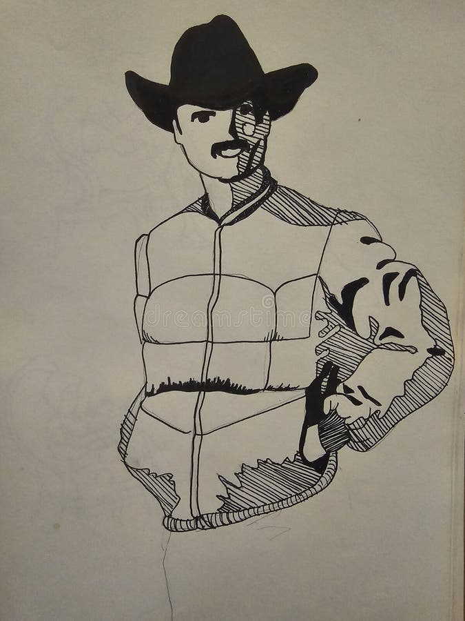 Hand-Drawn Cowboy Illustration with Hat and Mustache Stock Illustration ...