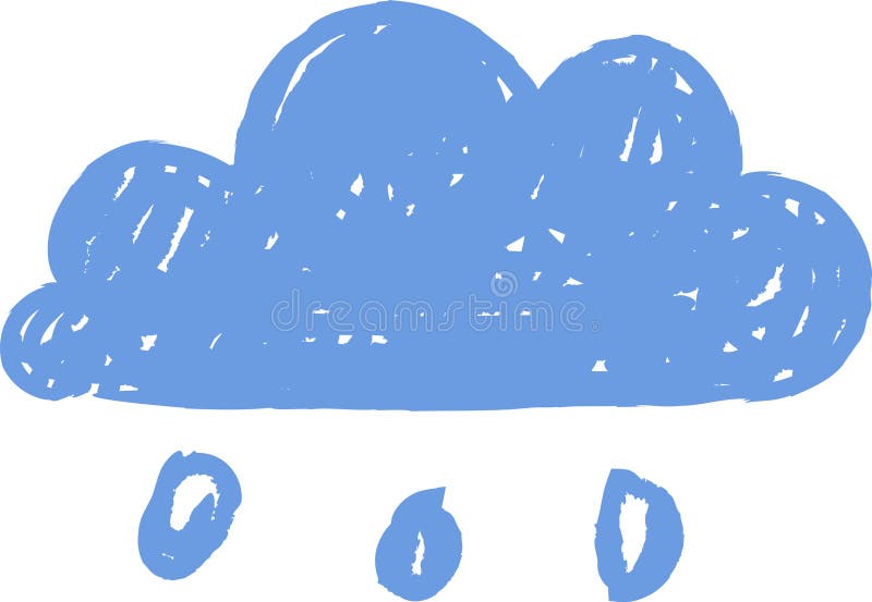 Hand Drawn Crayon Rainy Cloud Stock Vector - Illustration of isolated ...