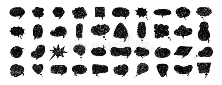 Hand Drawn Crayon Speech Bubble. Vector Set with Chalk Scribble Text ...