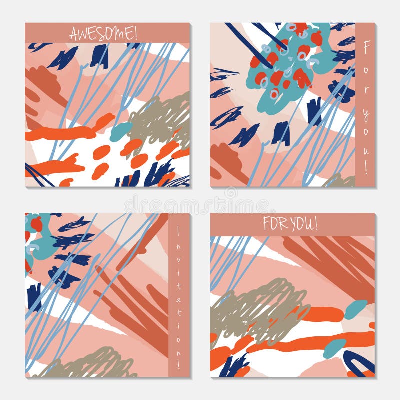 Hand Drawn Creative Invitation Greeting Cards Stock Vector ...