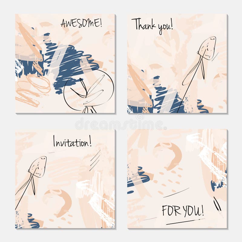 Hand Drawn Creative Invitation Greeting Cards Stock Vector ...