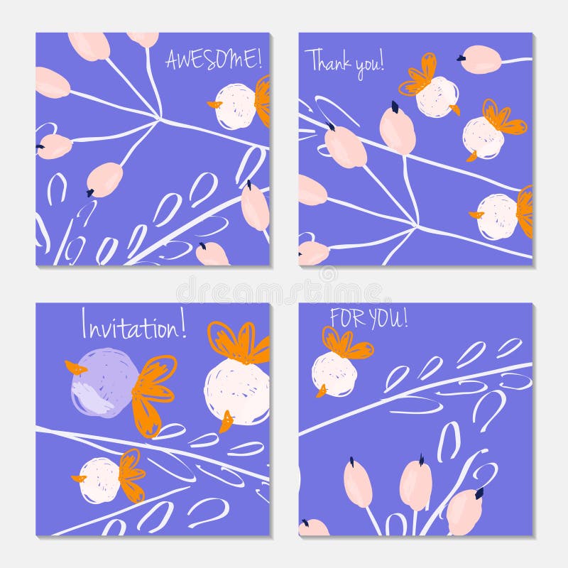 Hand Drawn Creative Invitation Greeting Cards Stock Vector ...