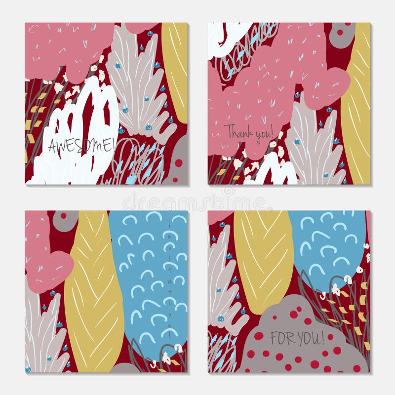 Hand Drawn Creative Invitation Greeting Cards Stock Vector ...