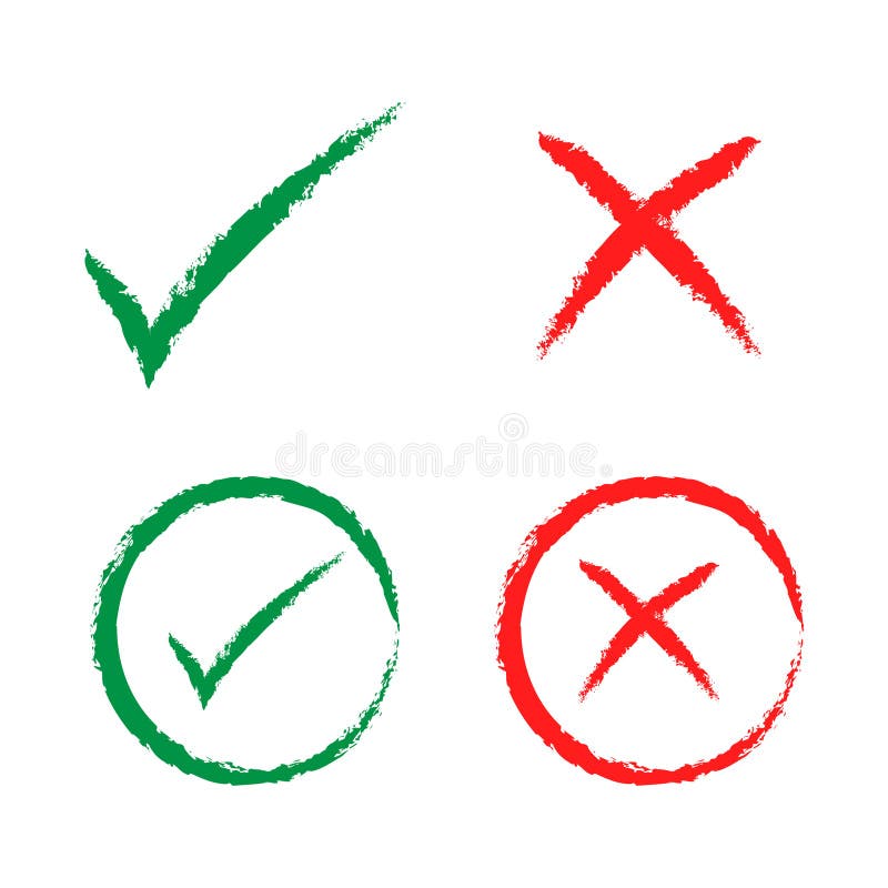 Hand Drawn Cross and Check Mark Icon Set Stock Vector - Illustration of ...