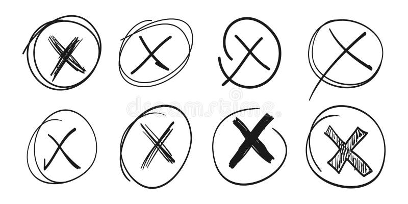Hand Drawn Cross Mark. Doodle Set of Wrong Sign or False Mark Stock ...