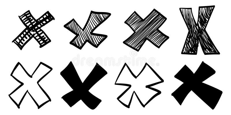 Hand Drawn Cross Mark. Doodle Set of Wrong Sign or False Mark Stock ...