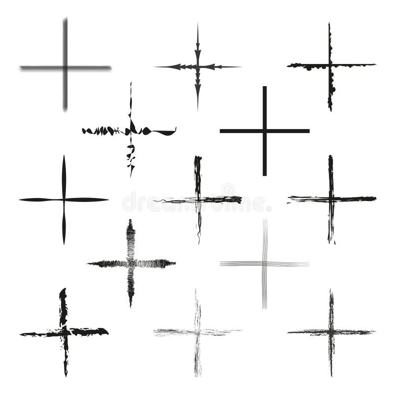 Hand Drawn Cross Set. Diverse Artistic Styles. Black and White. Vector ...