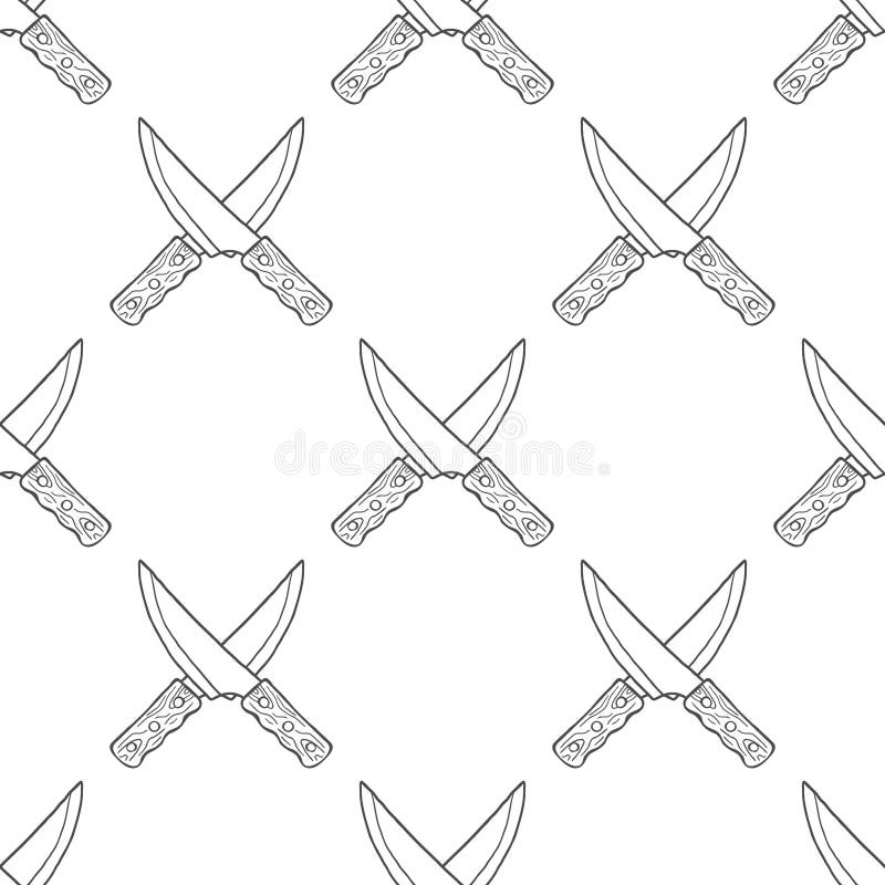 Hand Drawn Crossed Knives Seamless Pattern Background. Vector Stock ...