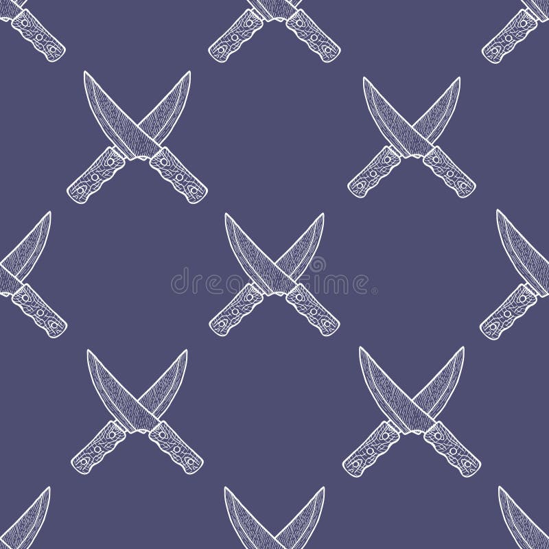 Hand Drawn Crossed Knives Seamless Pattern Background. Vector Stock ...