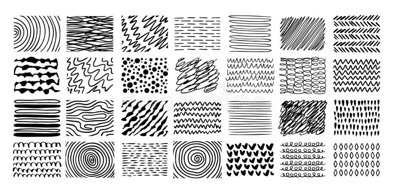 Hand Drawn Crosshatch Line Drawing Set. Different Pen Scratch. Doodle ...