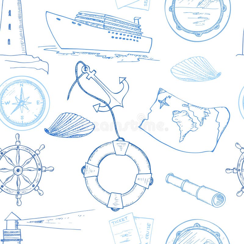 Hand Drawn Cruise Seamless Pattern. Stock Illustration - Illustration ...