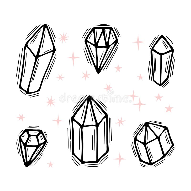 Hand Drawn Crystals, Gems and Quartz Stones. Mineral Elements Stock ...