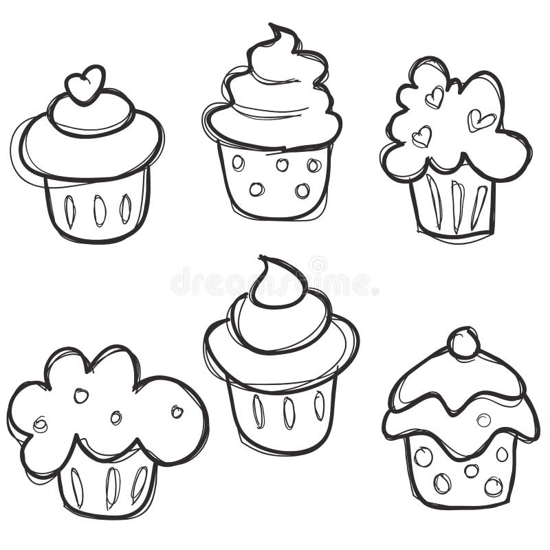 Cupcake doodle stock illustration. Illustration of collection - 29838569