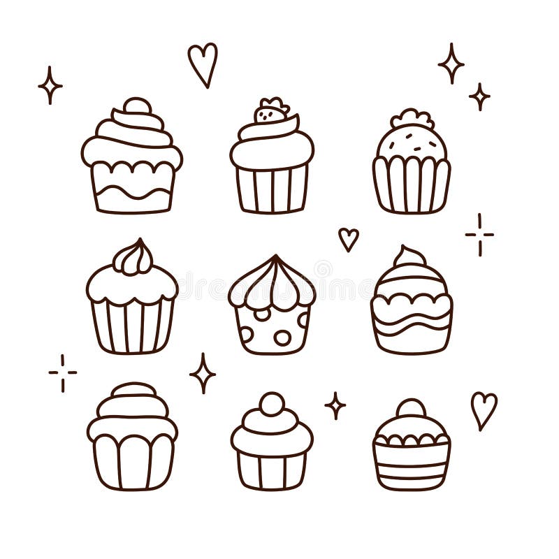 Hand drawn cupcakes stock vector. Illustration of chocolate - 58978251