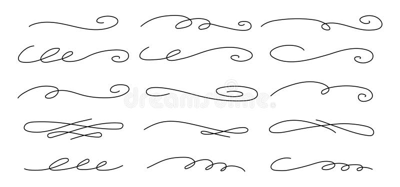 Hand Drawn Curly Thin Swishes Set. Vector Highlight Text Elements ...