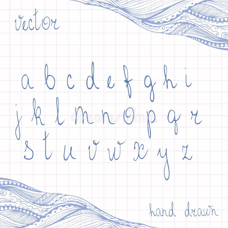 Hand Drawn Cursive Alphabet Stock Vector - Illustration of chequered ...