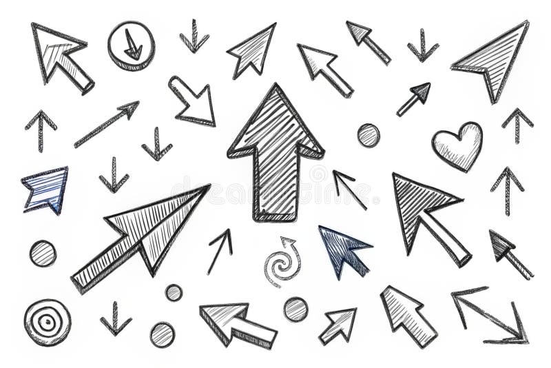 Hand-drawn Cursor Arrows, Pointers, and Symbols Collection Stock ...