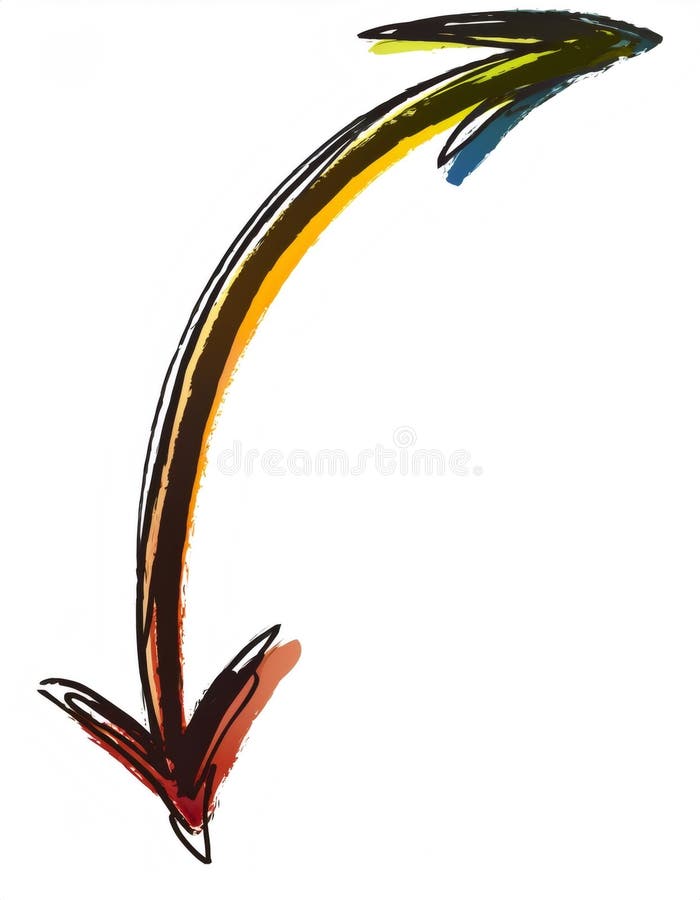 Hand Drawn Curved Arrow Pointing Downwards, Featuring Vibrant Colors ...