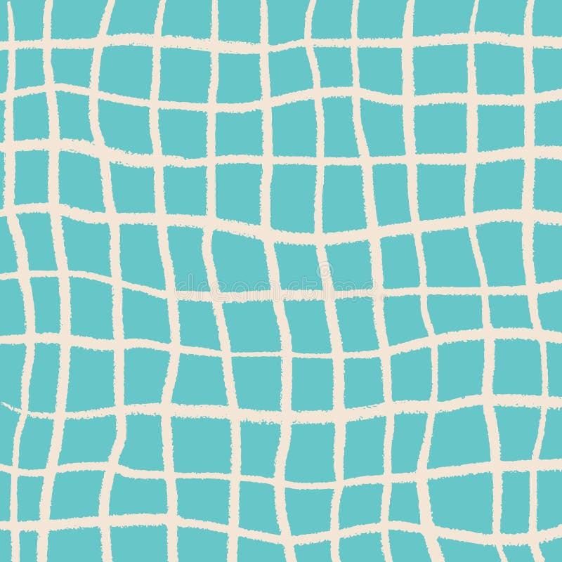 Hand Drawn Curved Checkered Pattern, Beige and Turquoise. Vector ...