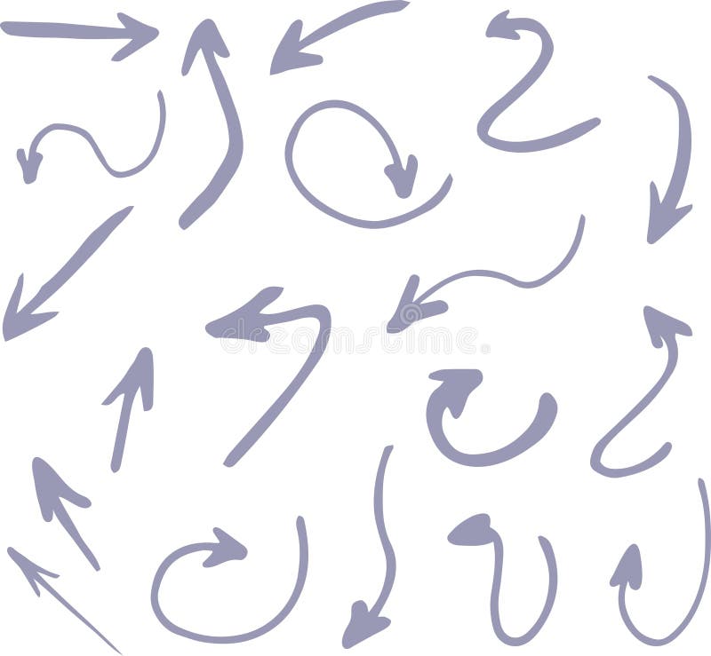 Hand-Drawn Curved and Swirly Arrow Design Elements on White Background ...