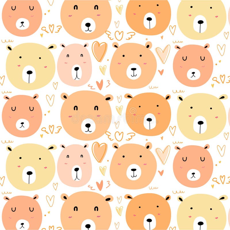 Hand Drawn Cute Bears Vector Pattern Background. Fun Doodle Stock Vector - Illustration of ...