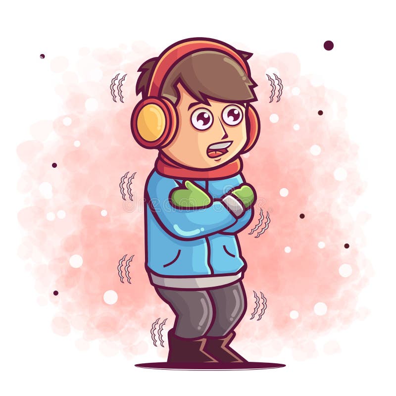 Hand Drawn of Cute Boy Cartoon is Cold Vector Illustration Stock Vector ...