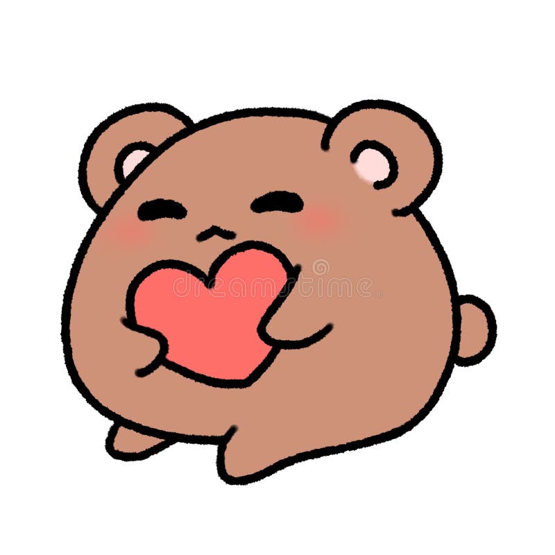 Hand-drawn Cute Brown Bear Hug Red Heart in Doodle Style Stock ...