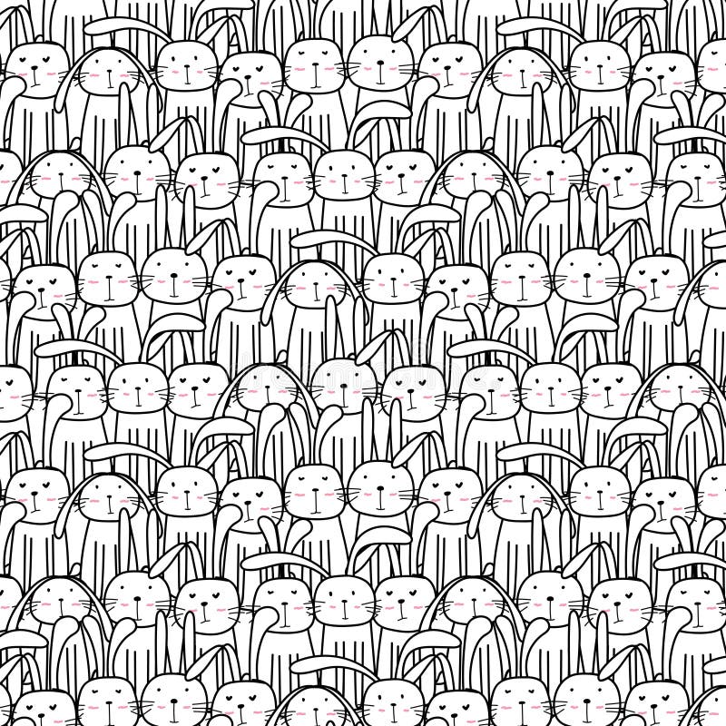 Hand Drawn Cute Bunnies Pattern, Doodle Art. Stock Vector ...