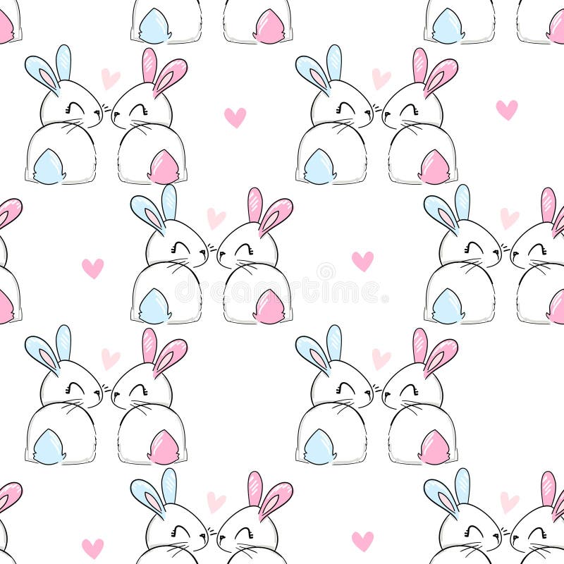 Hand Drawn Cute Bunny Pattern, Print Design Rabbit, Children Print ...