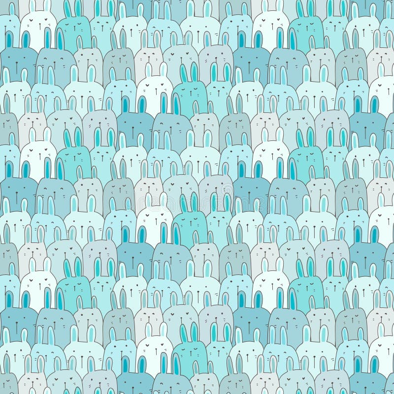 Hand Drawn Cute Bunny Vector Pattern Background. Doodle Funny. Stock ...