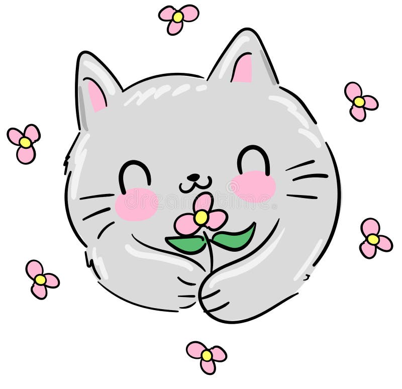 Hand Drawn Cute Cat and Flower Vector Print Design Stock Illustration ...