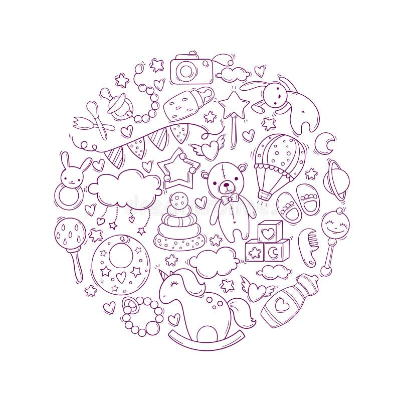 Hand Drawn Cute Circle Template with Baby Toys Stock Vector ...