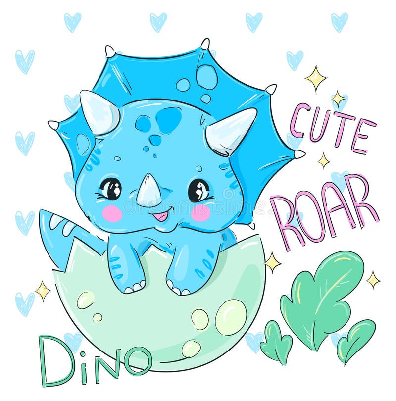 Hand Drawn Cute Dinosaur in the Egg Vector Cartoon Character Kids ...