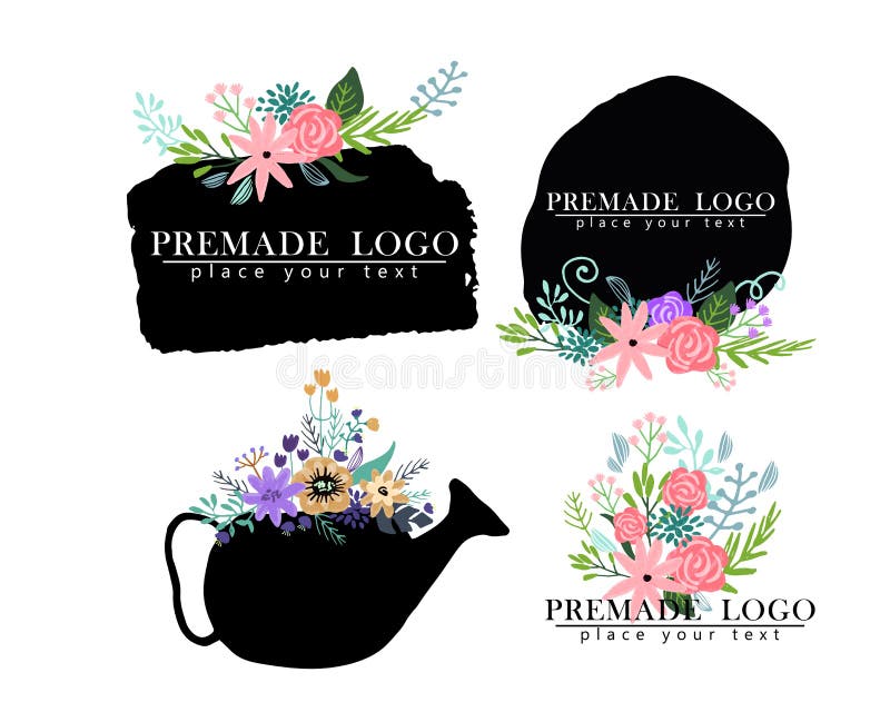 Hand Drawn Cute Floral Logo Template Stock Vector - Illustration of ...