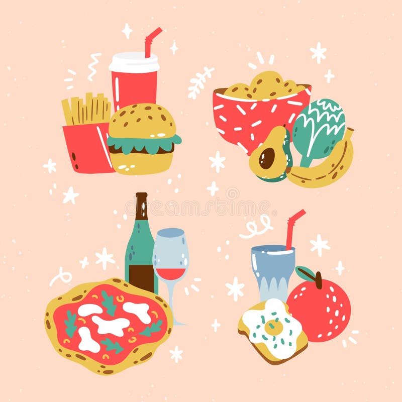 Hand Drawn Cute Food Collection Stock Vector - Illustration of ...