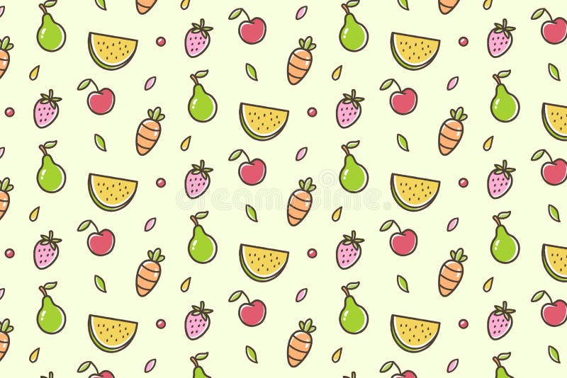 Hand Drawn Cute Fruits and Veggie Seamless Pattern Background Stock ...