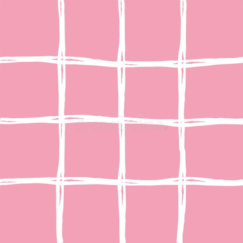 Hand Drawn Cute Grid. Doodle Pink, White Plaid Pattern with Checks ...